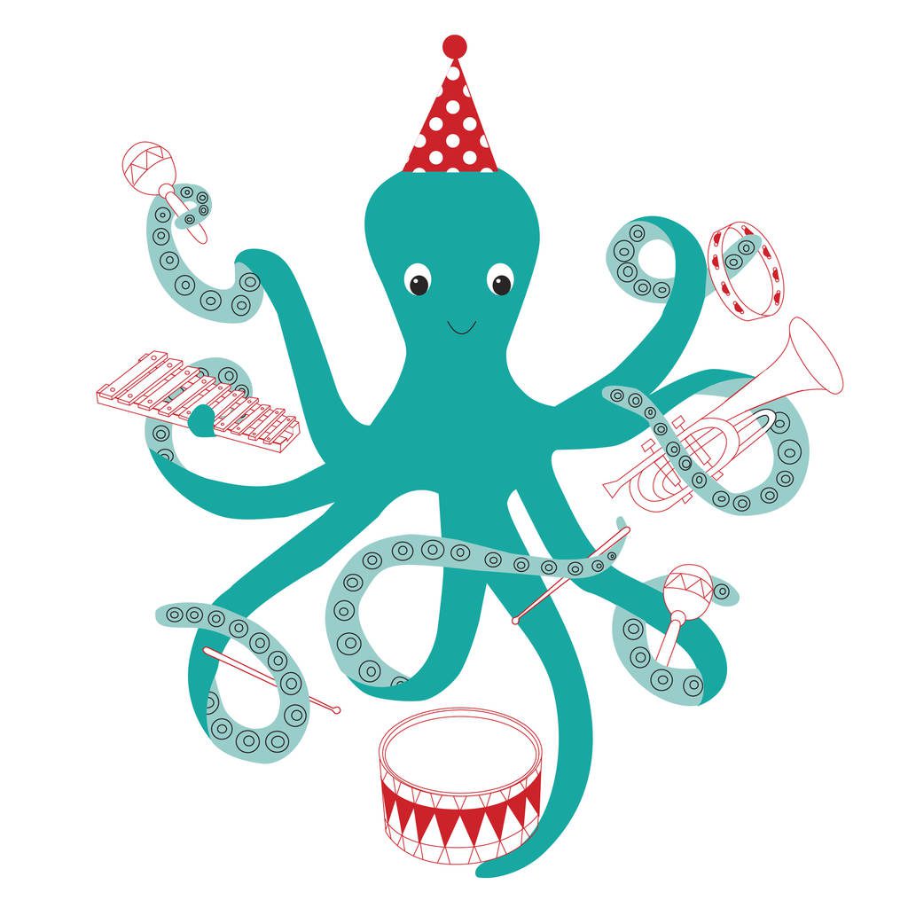 Musical octopus- Instruments- Children wall art – Urban Makers