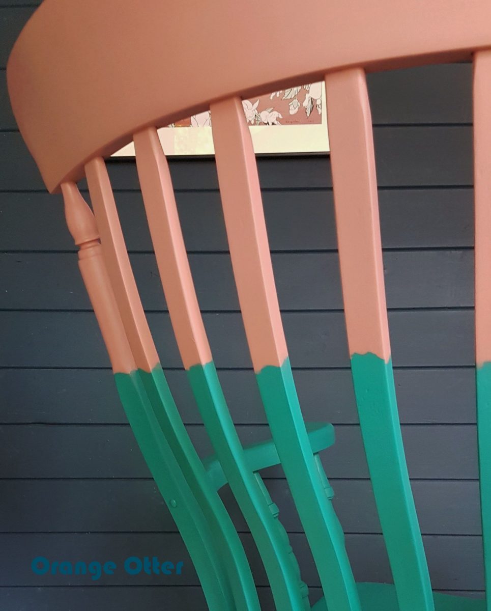 Two-tone teal and pink painted wooden rocking chair – Urban Makers