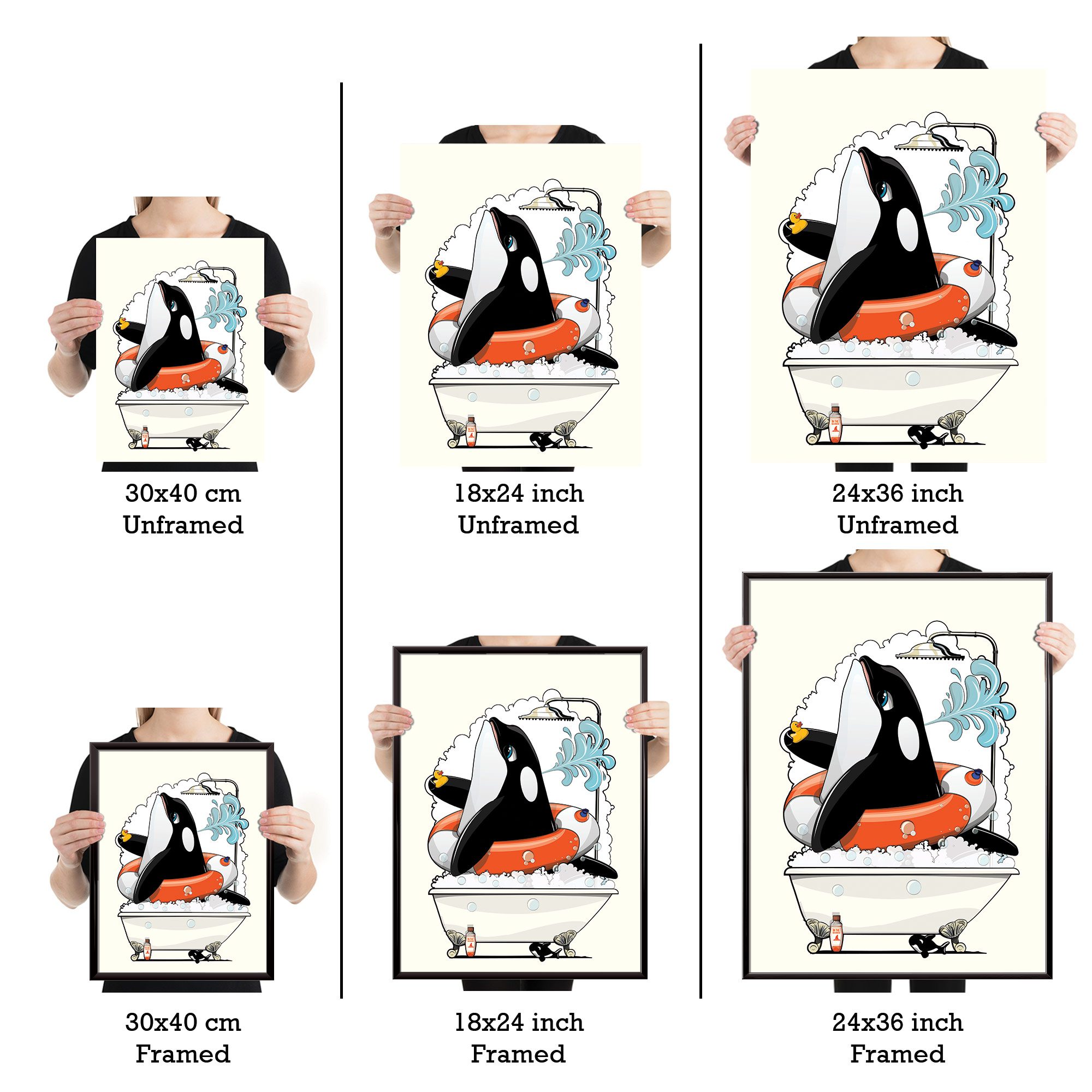Orca Whale in the Bath, Funny Bathroom Humour Art Print – Urban Makers