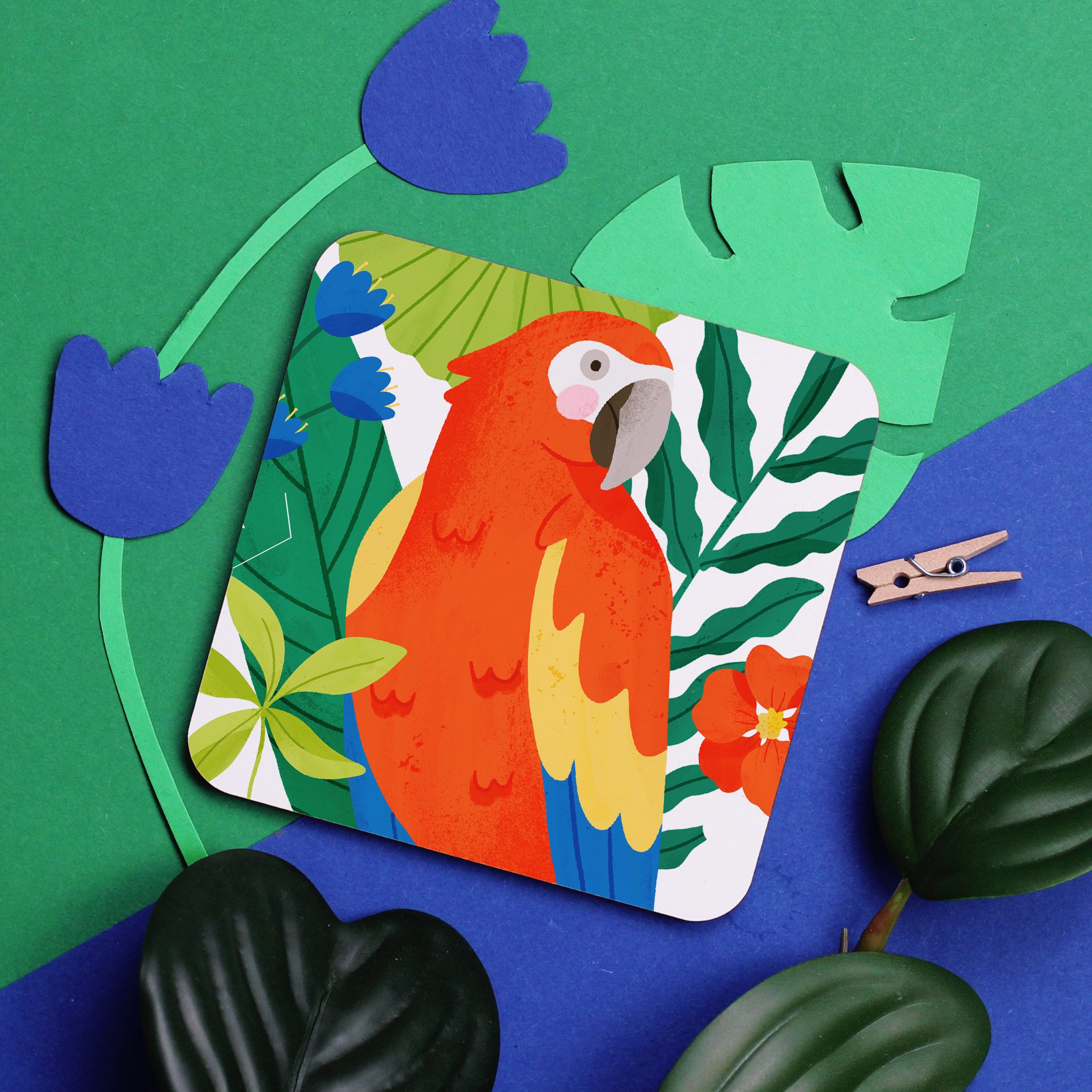 Scarlet Macaw Coaster, Parrot Coaster, Jungle Illustration – Urban Makers